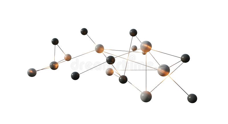 Connected Spheres with Glowing Dots Form a Molecular Model on a White ...