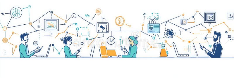 Connected Team Working on Global Projects with Technology a Team of ...