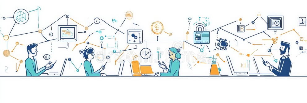 Connected Team Working on Global Projects with Technology a Team of ...