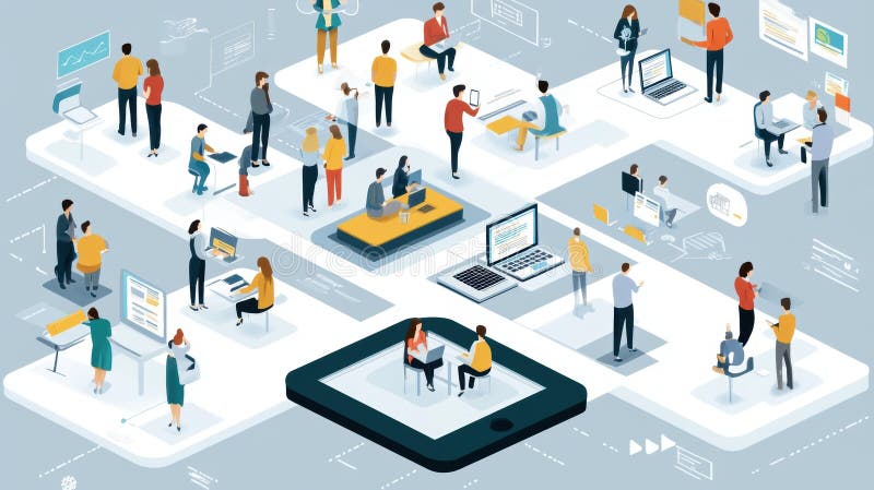 Connected Teamwork: a Modern Workflow Stock Illustration - Illustration ...