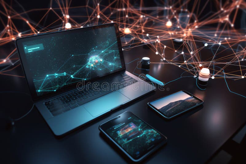 Connected Technological Devices Stock Illustration - Illustration of ...