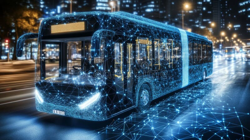 Connected Urban Transport. Digital Rendering of a Modern Electric Bus ...