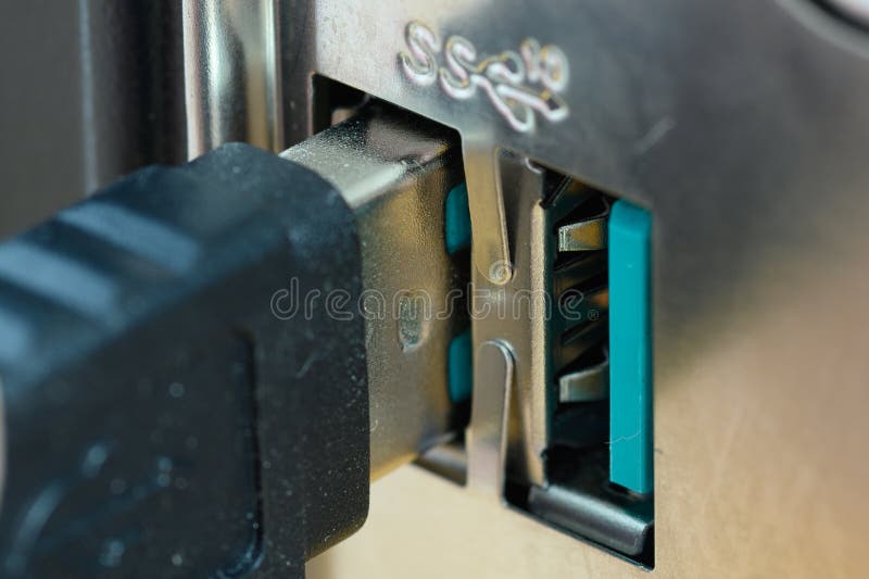 Connected USB Cable To Pc Back Panel Stock Photo - Image of plug ...