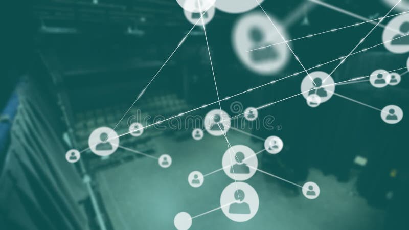 Connected User Icons Forming Network Over Office Environment with ...