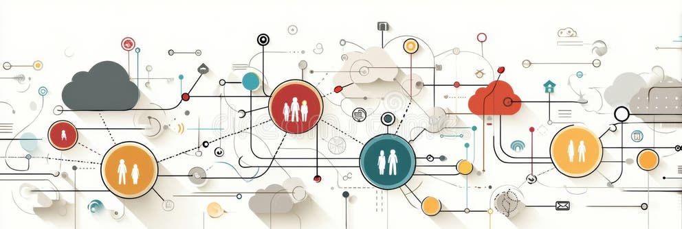 Connected Users and Cloud Icons Show Digital Interaction and Network ...
