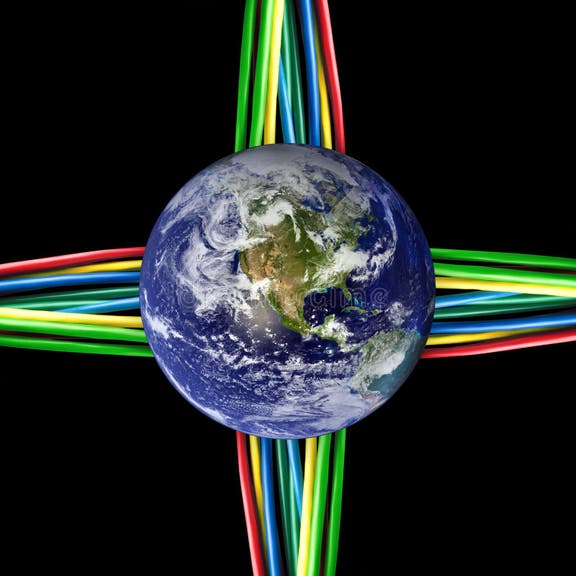 Connected World - Colored Cables Wired To Earth Stock Photo - Image of ...