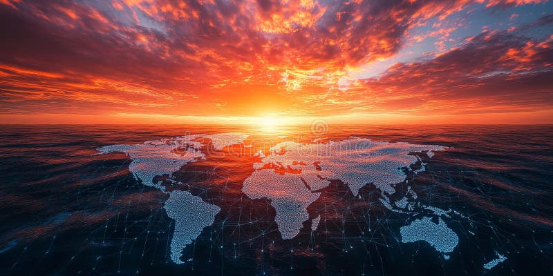 Connected World with Global Network of Lights and Lines Stock Image ...