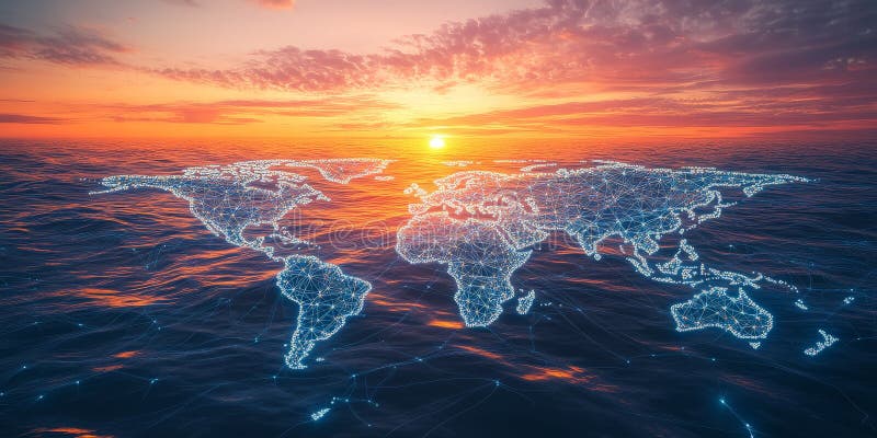 Connected World with Global Network of Lights and Lines Stock Image ...