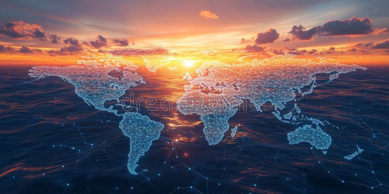 Connected World with Global Network of Lights and Lines Stock Photo ...