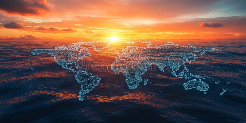 Connected World with Global Network of Lights and Lines Stock Image ...