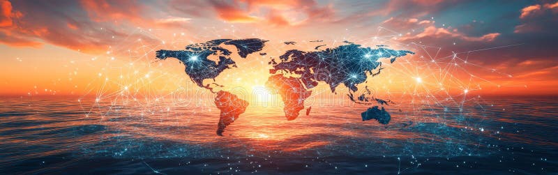 Connected World with Global Network of Lights and Lines Stock Photo ...