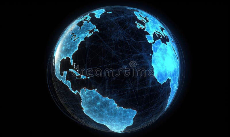 Connected World World Globe with Network Cables and Communication Devices Creating Using ...
