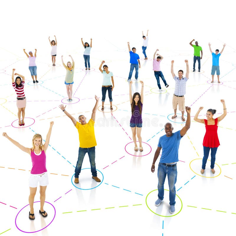 Connected Young People Who are Celebrating Stock Image - Image of multi ...