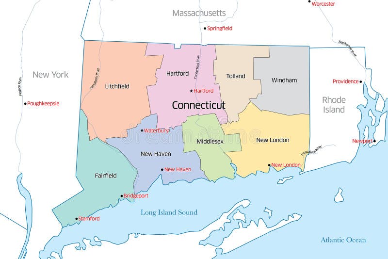 Counties of Connecticut Political Map Stock Illustration - Illustration ...