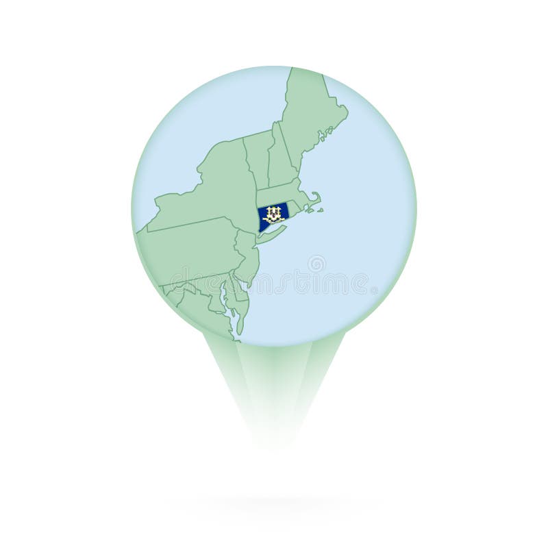 Connecticut Map, Stylish Location Icon with Connecticut Map and Flag ...