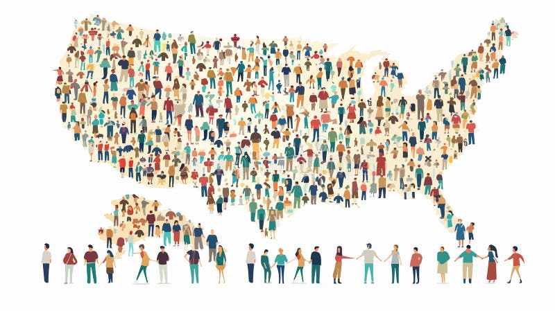 A Connecticut State Population Map Depicted with a Diverse Group of ...