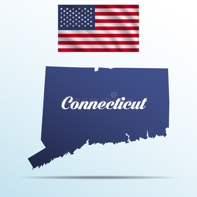 Connecticut State with Shadow with USA Waving Flag Stock Illustration ...