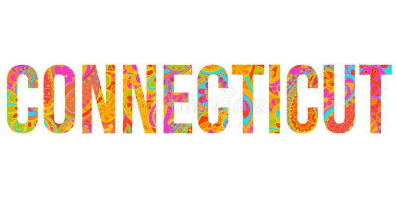 Connecticut State Text Name Filled with Colorful Doodle Pattern Stock ...