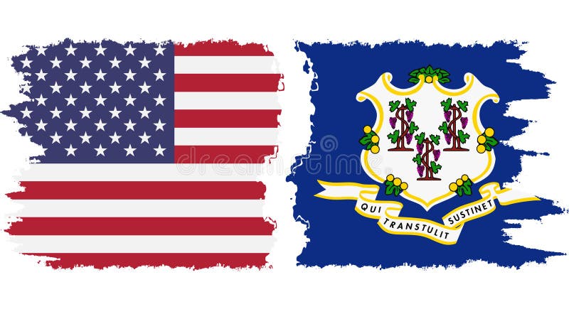 Connecticut State and USA Grunge Flags Connection Vector Stock ...