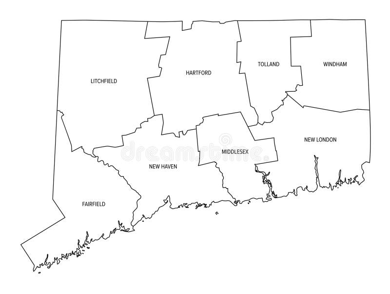 State of Connecticut Divided into Counties, Outline Map Stock ...