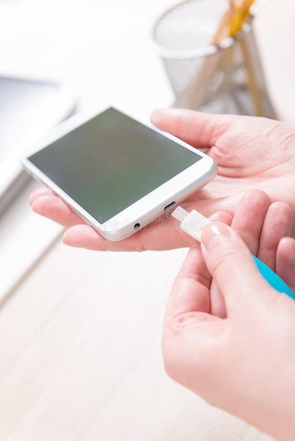 Connecting Blue USB Charging Cable Stock Image - Image of display ...
