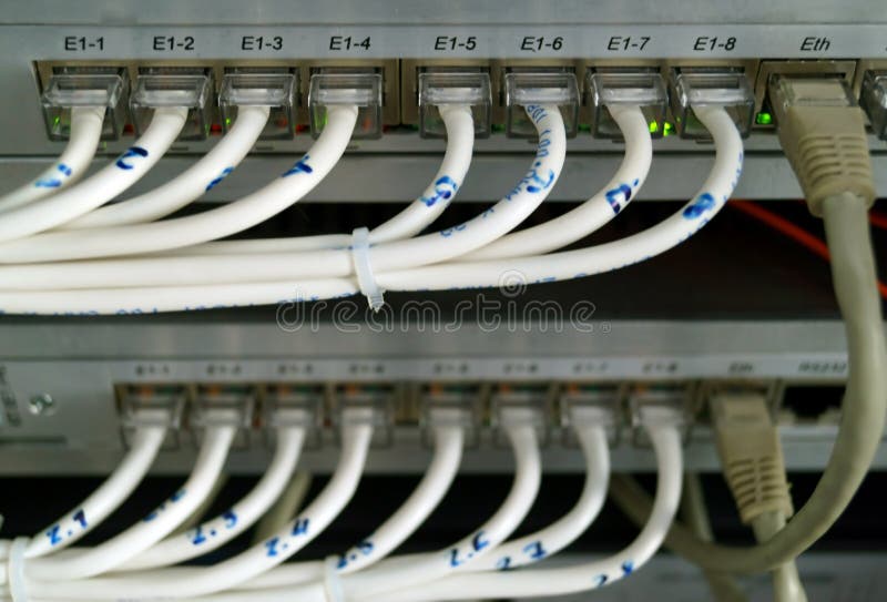 Connecting Cables in Switch for Voice and Data Stream. Stock Photo ...