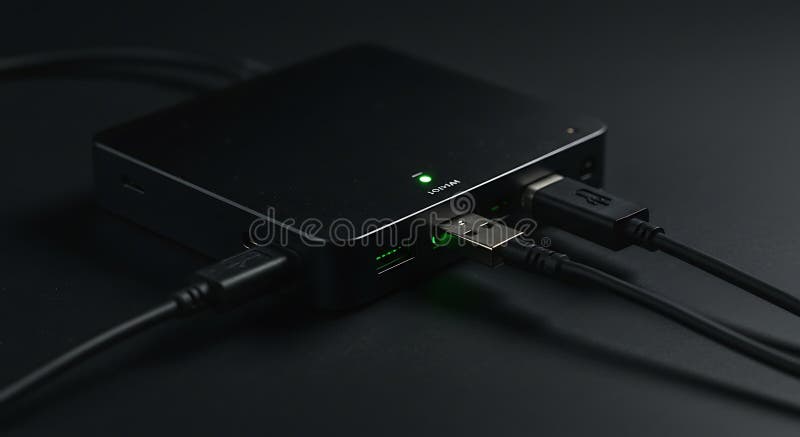 Connecting Cables To Black Usb Hub on Dark Surface for Power Stock ...