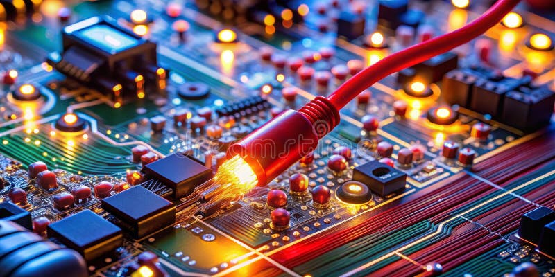 Connecting the Circuitry a Close-up of a Red Cable Plugged into a ...