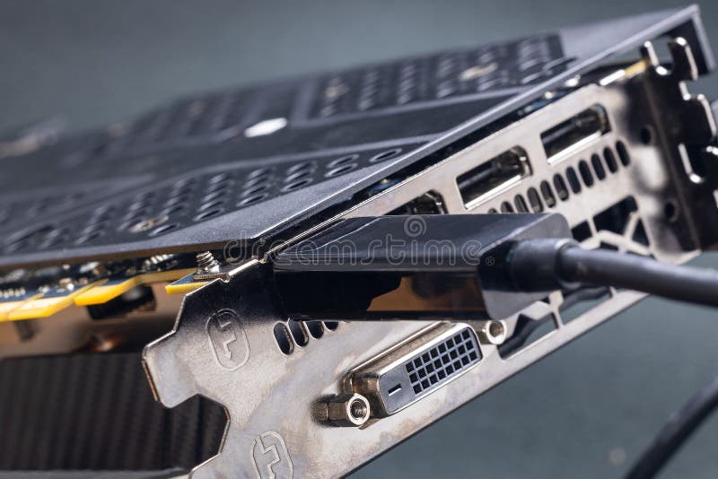 Connecting a Computer Graphics Card with an HDMI Cable Stock Image ...