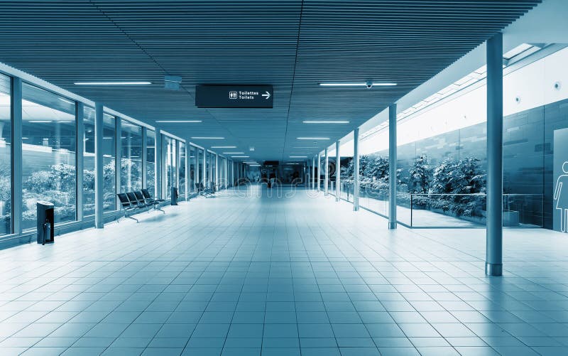 Connecting Corridor at the Airport. Aerospace and Glass Stock Photo ...