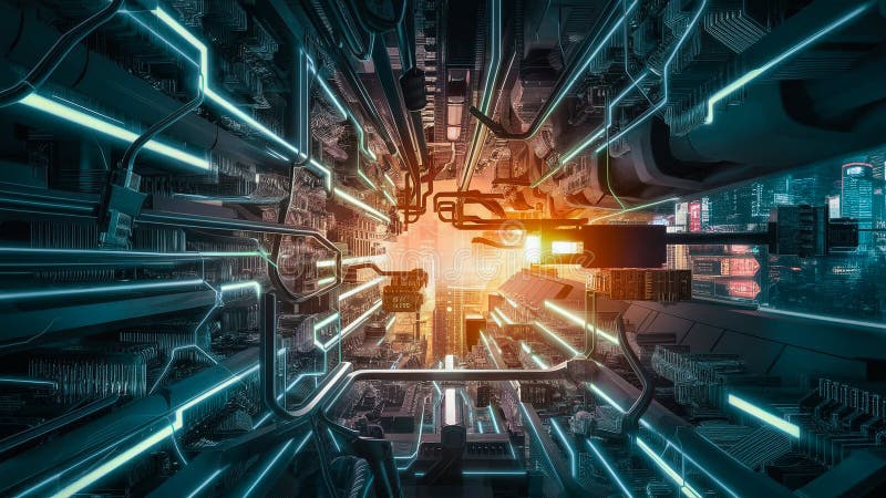 Connecting Data Center On Global Networking In Server Room Of Storage Stock Illustration