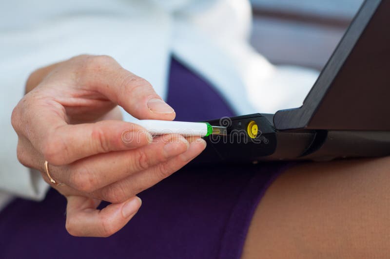 Connecting of flash drive stock photo. Image of girl - 44645580