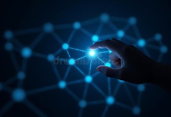 Connecting Global Networks Hand Touching Digital Nodes Stock ...