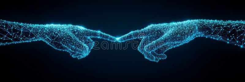 Connecting Hands Technology and Human Connection, Abstract Glowing Blue ...