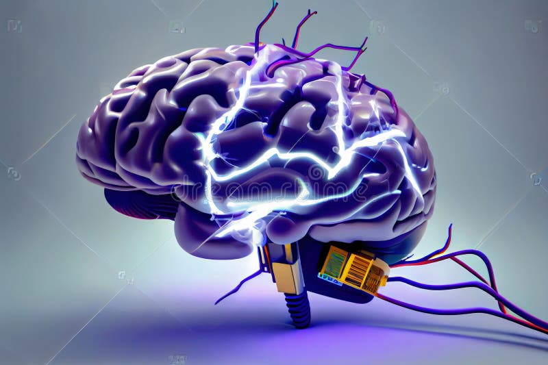 Connecting Human and Machine: Electrical Impulses through Computer Wires - Generative AI Stock ...