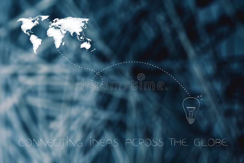 Connecting Ideas World Map Linked by Dashed Line To Light Bulb Stock ...
