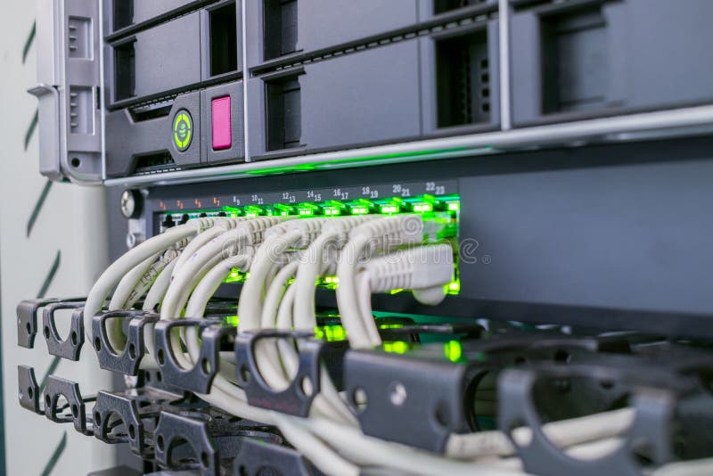 Connecting the Internet Wires with Computer Equipment. Cabling in the ...