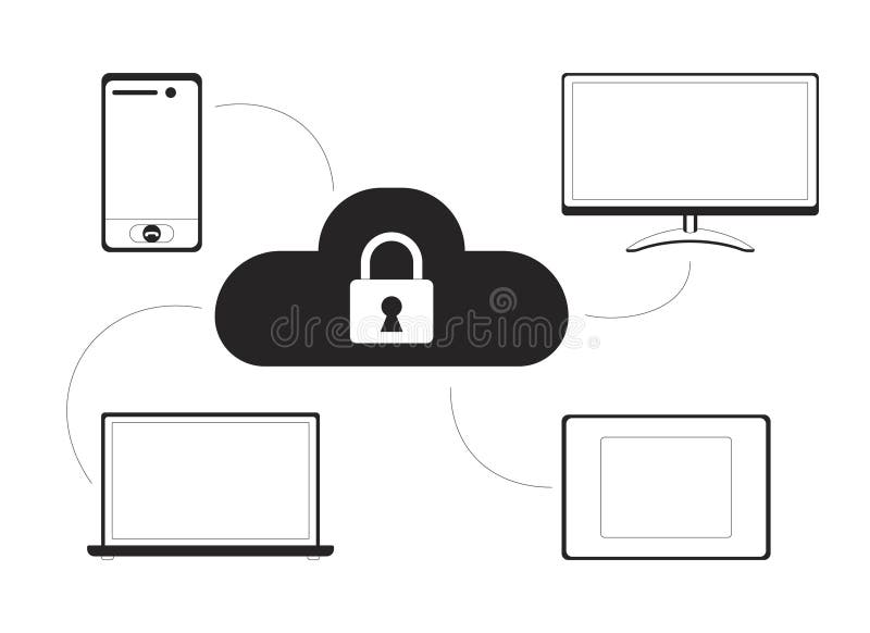 Connecting IoT Devices To Cloud Black and White 2D Line Object Stock ...