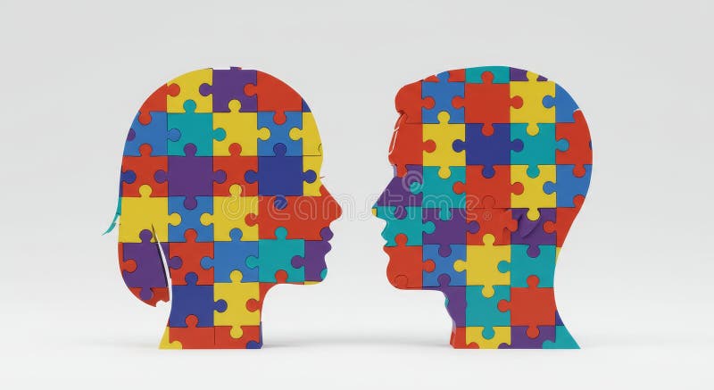 Connecting Minds Puzzle Pieces of Understanding Two Heads Formed from ...