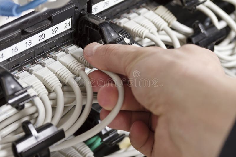 Connecting Network Cable into a Patch Panel Stock Image - Image of ...