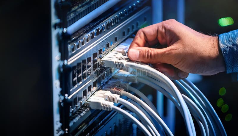 Connecting Network Cables in Server Room Environment Stock Illustration ...