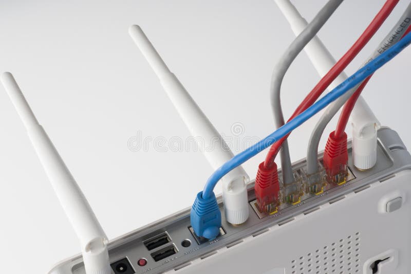 Network Cables Connected To the Router. Network Communications Stock ...