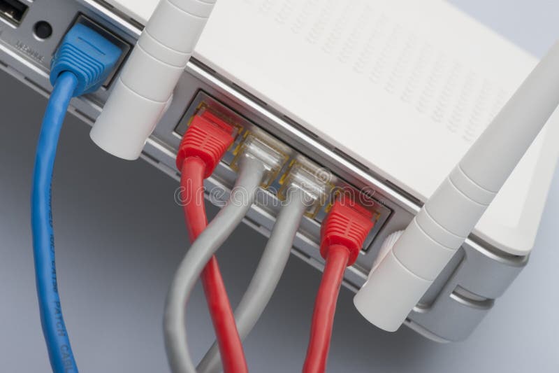 Network Cables Connected To the Router. Network Communications Stock ...