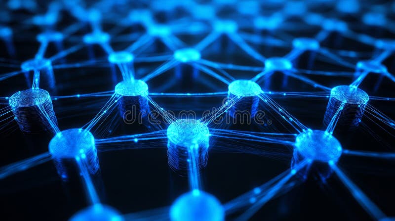 Connecting Nodes Create a Vibrant Blue Network in Abstract Technology ...