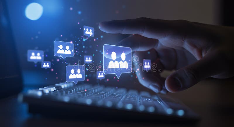 Connecting Online: Hand Navigating Social Media Icons on Keyboard ...