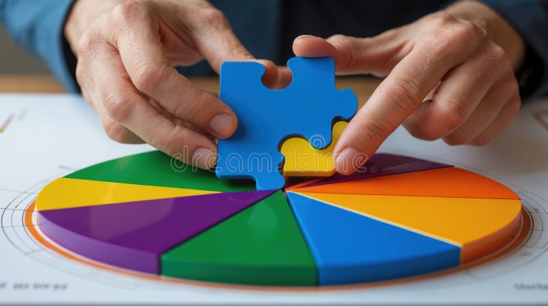 Connecting Pieces: Hands Fitting Puzzle Over Color Wheel for Creativity ...