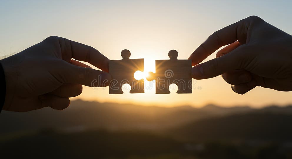 Connecting the Pieces Teamwork and Unity Jigsaw Puzzle at Sunset ...