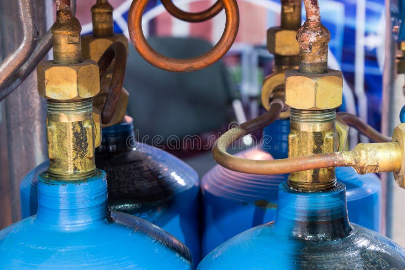 Connecting Pipelines of the Gas System for Nitrogen Cylinders. Stock ...