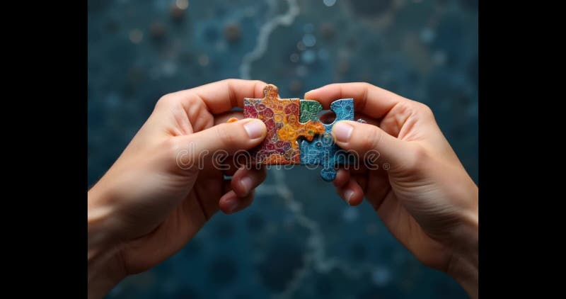 Connecting Puzzle Pieces by Hand Solving a Problem Close Up Stock ...