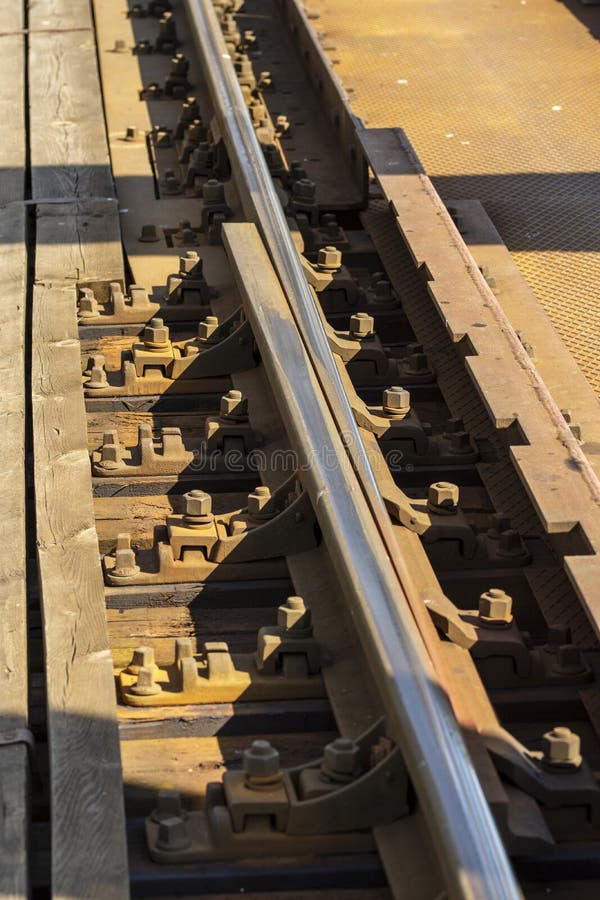 Connecting Rails on the Viaduct Along the Tracks. Day Stock Photo ...